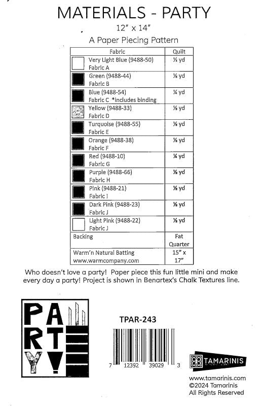 Party Pattern - A Party Pack Pattern – Batiks Etcetera & Sew What Fabrics