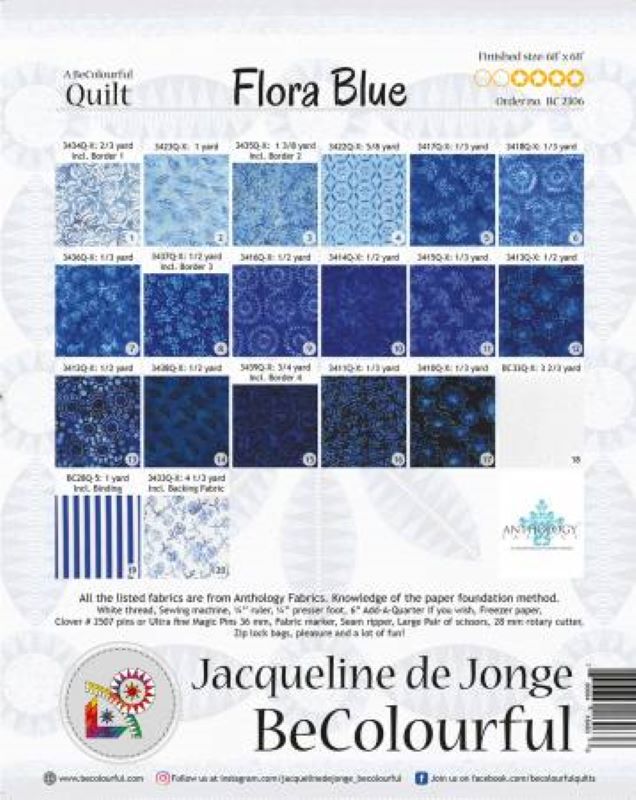 Flora Blue Quilt Pattern - Jacqueline de Jonge X – Batiks Etcetera ...