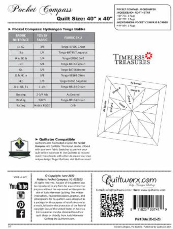 Pocket Compass Pattern - Judy Niemeyer – Batiks Etcetera & Sew What Fabrics